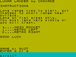 ZX Spectrum Games > Lunar Lander (1983)(Cascade Games) :: Emu-Land.net
