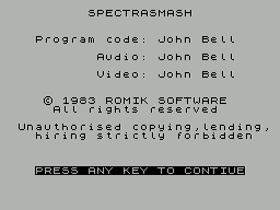 ZX Spectrum Games > Spectrasmash (1983)(Romik Software) :: Emu-Land.net